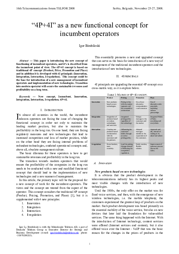 (PDF) 4P+4I" as a new functional concept for incumbent operators