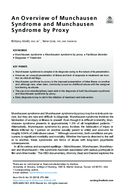 (PDF) An Overview of Munchausen Syndrome and Munchausen Syndrome by Proxy