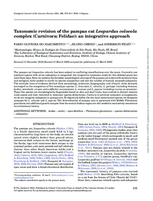(PDF) Taxonomic revision of the pampas cat Leopardus colocola complex (Carnivora: Felidae): an ...