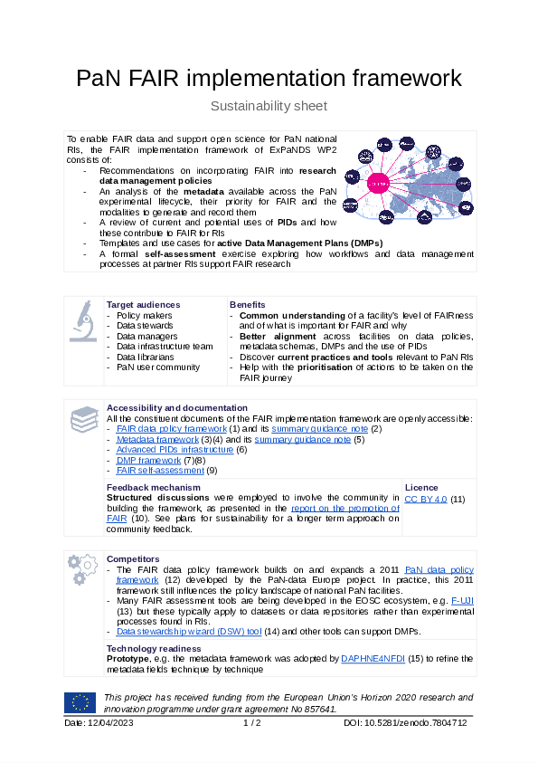 (PDF) PaN FAIR implementation framework sustainability sheet