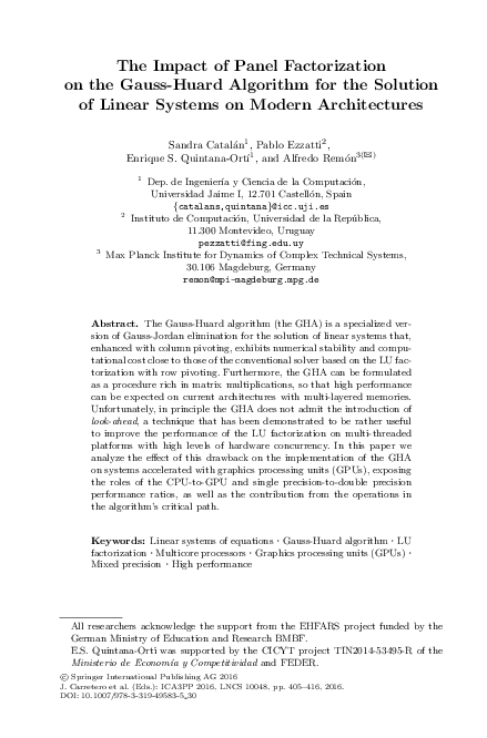 (PDF) The Impact of Panel Factorization on the Gauss-Huard Algorithm ...