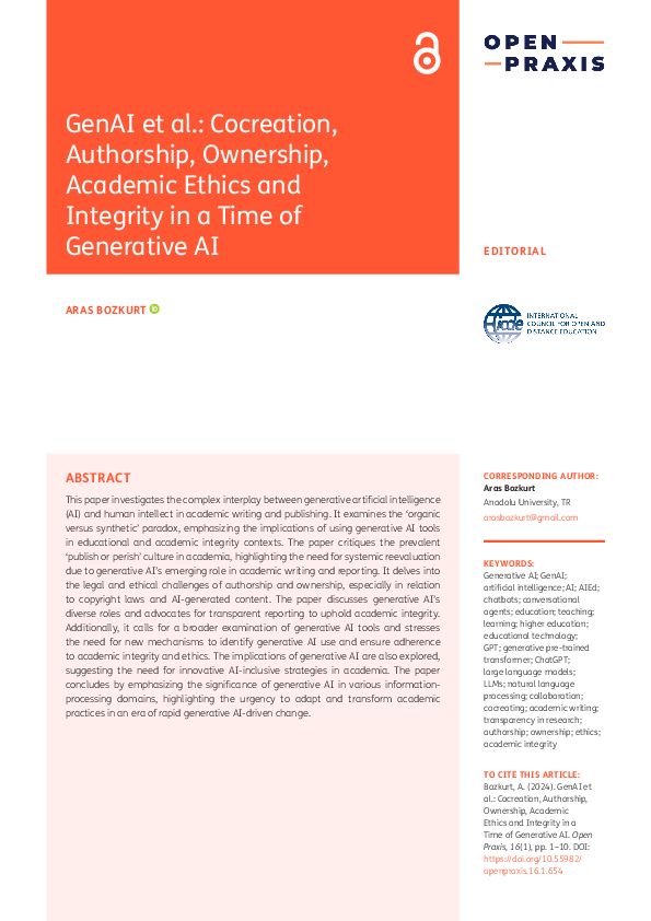 (PDF) GenAI et al.: Cocreation, Authorship, Ownership, Academic Ethics ...