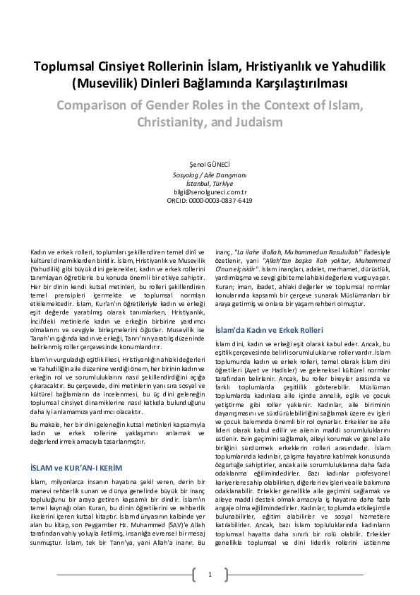 (PDF) Toplumsal Cinsiyet Rollerinin İslam, Hristiyanlık ve Yahudilik (Musevilik) Dinleri ...