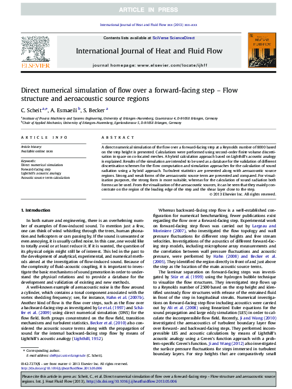 Pdf Direct Numerical Simulation Of Flow Over A Forward Facing Step Flow Structure And