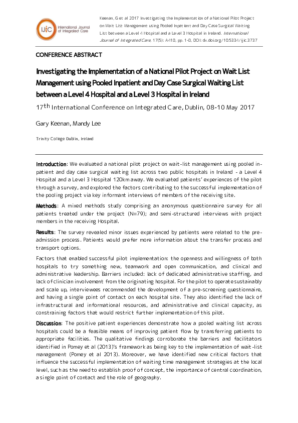(PDF) Investigating the Implementation of a National Pilot Project on ...