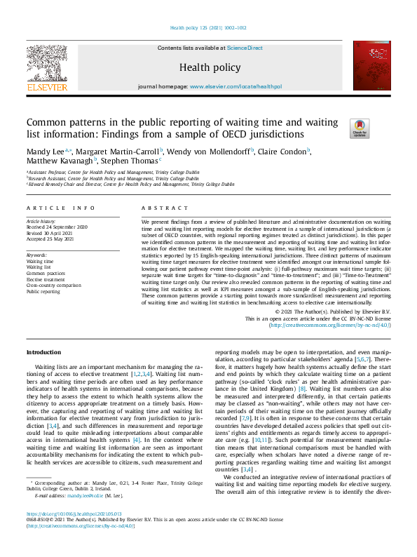 (PDF) Common patterns in the public reporting of waiting time and ...