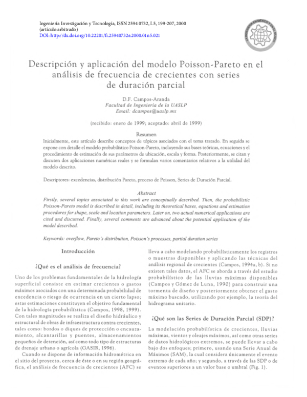 (PDF) Descripción y aplicación del modelo Poisson-Pareto en el análisis ...