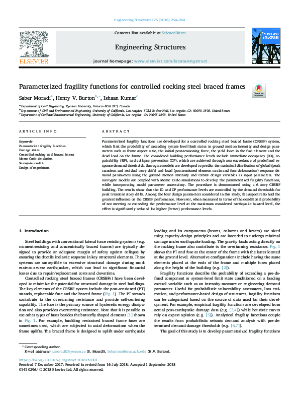 (PDF) Parameterized fragility functions for controlled rocking steel ...