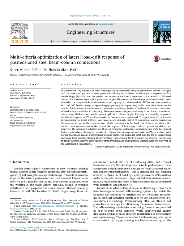(PDF) Optimizing Posttensioned Steel Connections for Seismic Response