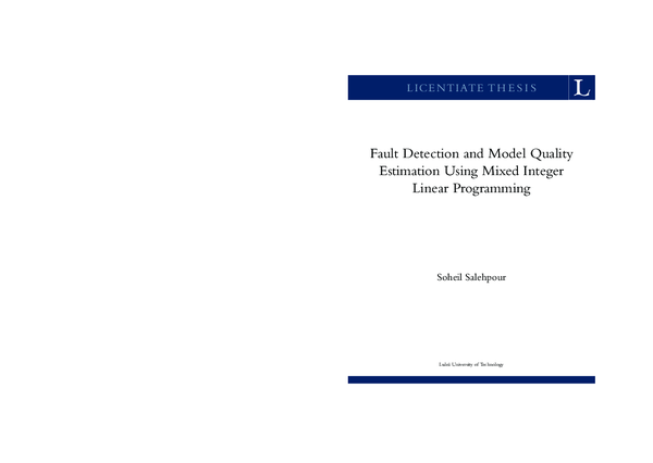 Pdf Fault Detection And Model Quality Estimation Using Mixed Integer Linear Programming