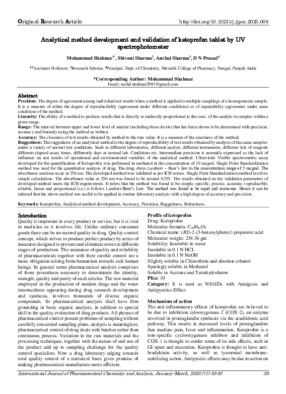 (PDF) Analytical method development and validation of ketoprofen tablet by UV spectrophotometer ...