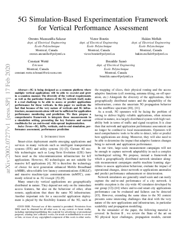 (PDF) 5G Simulation-Based Experimentation Framework for Vertical Performance Assessment
