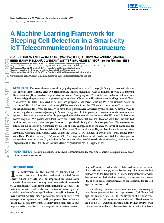 (PDF) A Machine Learning framework for Sleeping Cell Detection in a ...