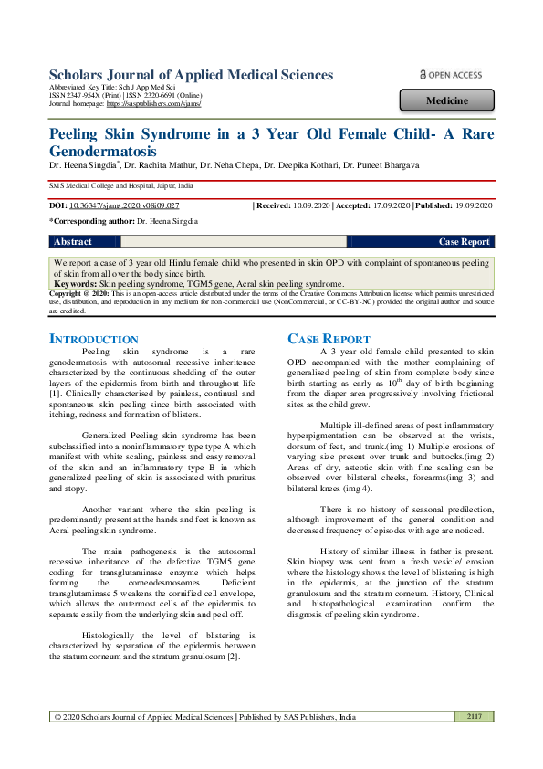 (PDF) Peeling Skin Syndrome in a 3 Year Old Female Child- A Rare ...