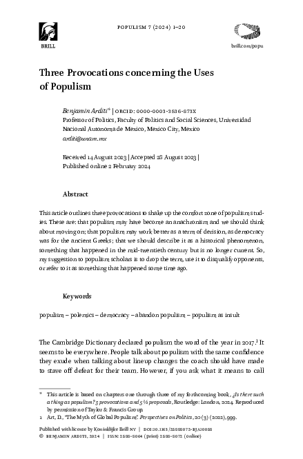 (PDF) Three Provocations concerning the Uses of Populism (2024)