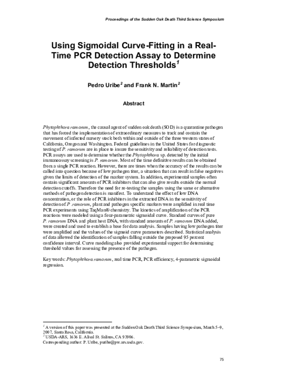 Pdf Using Sigmoidal Curve Fitting In A Real Time Pcr Detection Assay To Determine Detection
