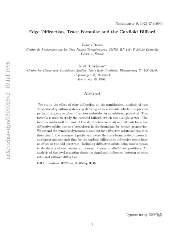 (PDF) Edge diffraction, trace formulae and the cardioid billiard