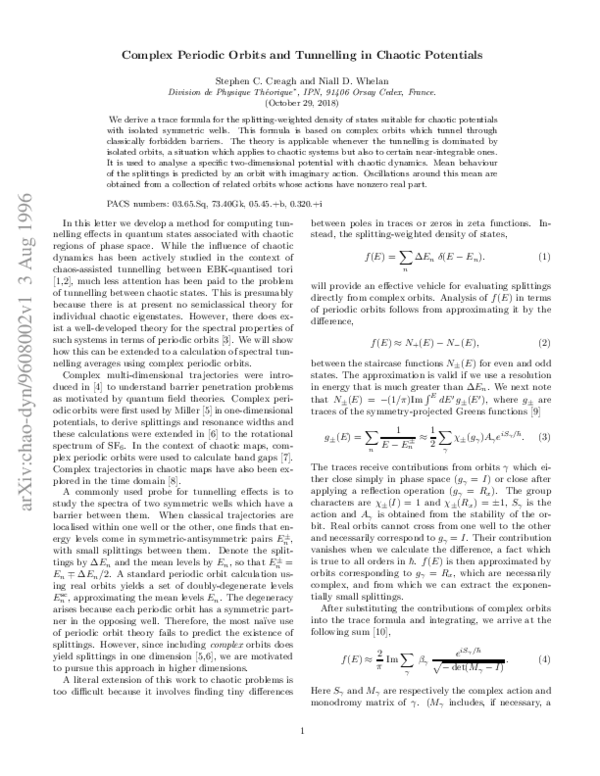 (PDF) Complex Periodic Orbits and Tunneling in Chaotic Potentials