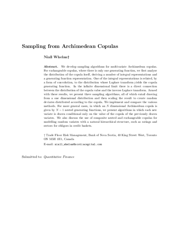 Pdf Sampling From Archimedean Copulas