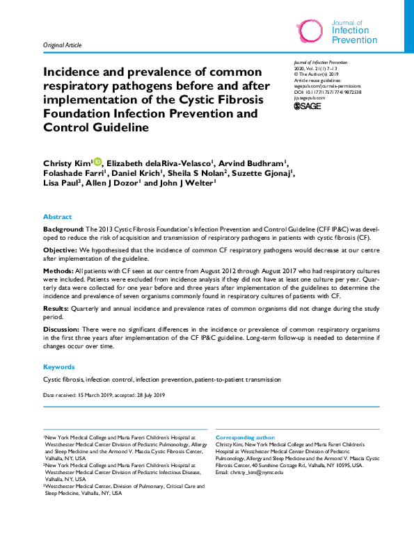 (PDF) Incidence and prevalence of common respiratory pathogens before and after implementation ...