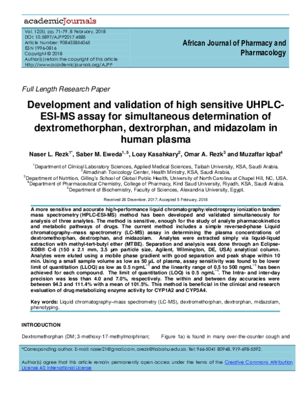 (PDF) Development and validation of high sensitive UHPLC-ESI-MS assay for simultaneous ...