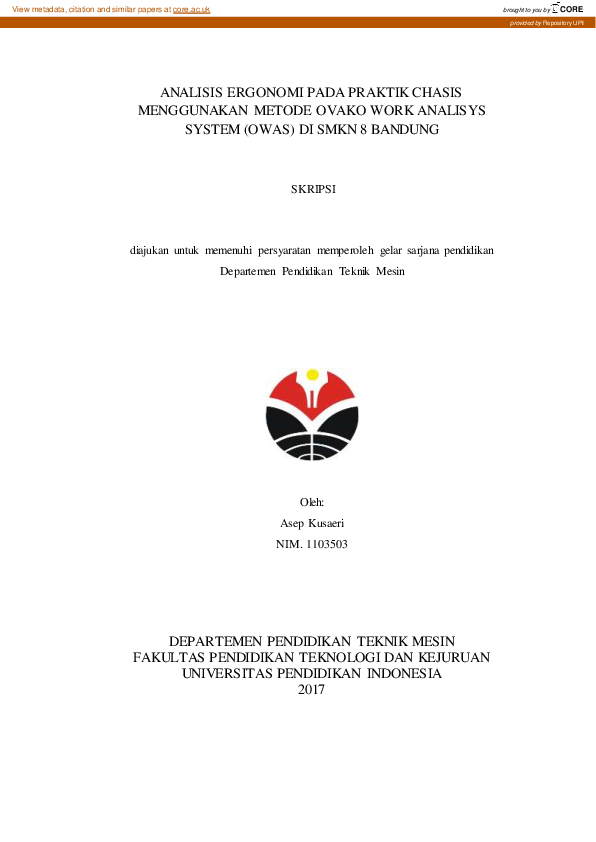(PDF) Analisis Ergonomi Pada Praktik Chasis Menggunakan Metode Ovako ...