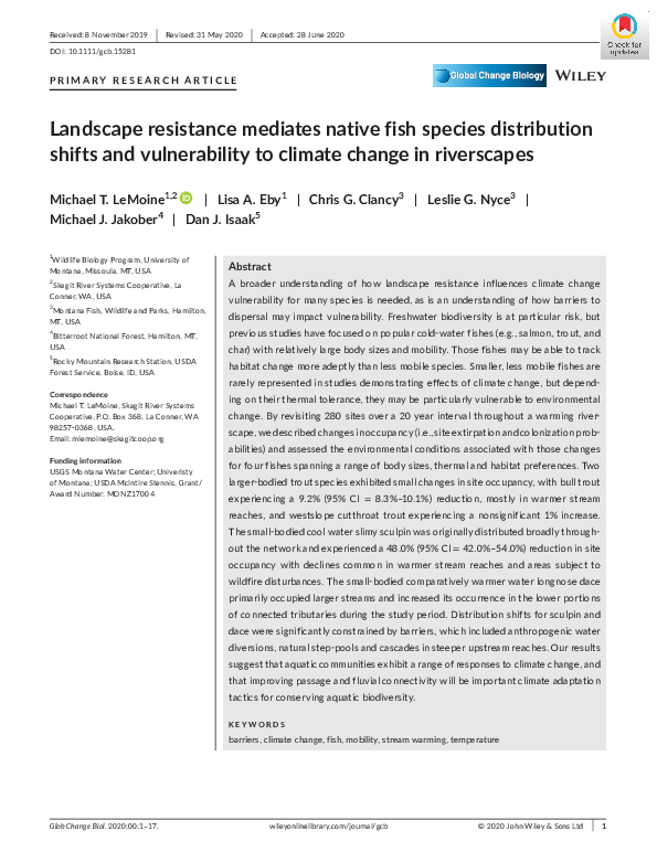 (PDF) Landscape resistance mediates native fish species distribution ...