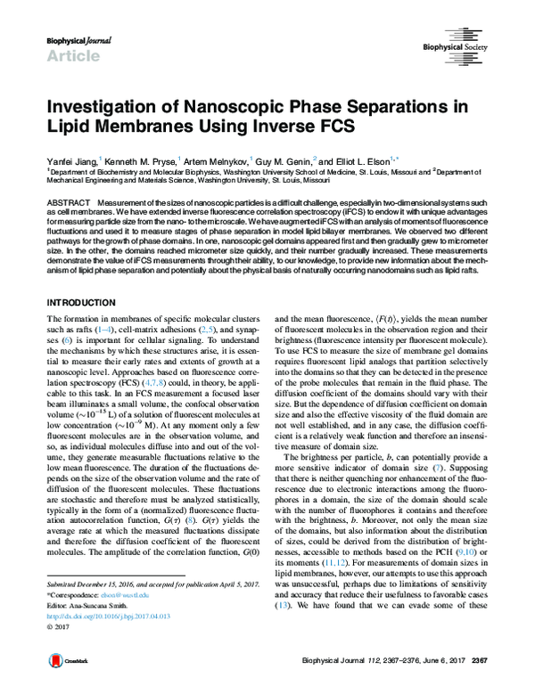 (PDF) Investigation of Nanoscopic Phase Separations in Lipid Membranes ...