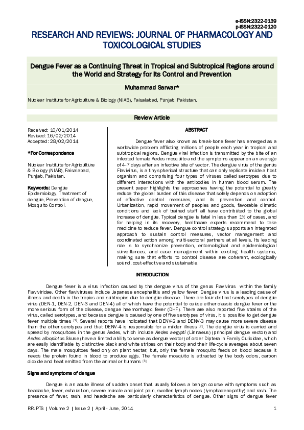 (PDF) Dengue Fever as a Continuing Threat in Tropical and Subtropical ...