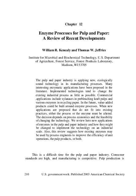 (PDF) Enzyme Processes for Pulp and Paper: A Review of Recent Developments