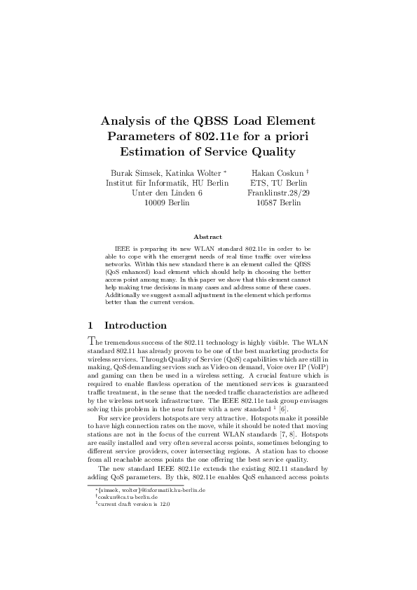 (PDF) Analysis of the QBSS Load Element Parameters of 802.11 e for a ...