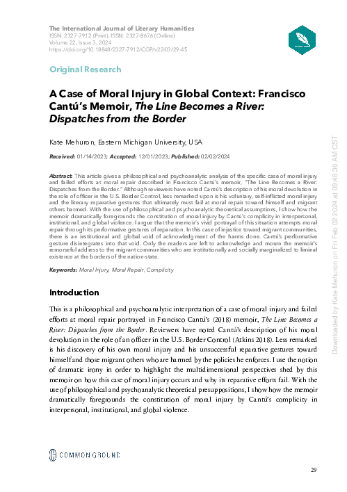 (PDF) A Case of Moral Injury in Global Context: Francisco Cantú's ...
