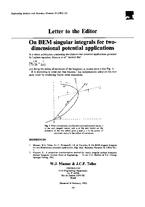 (PDF) On BEM singular integrals for two-dimensional potential applications