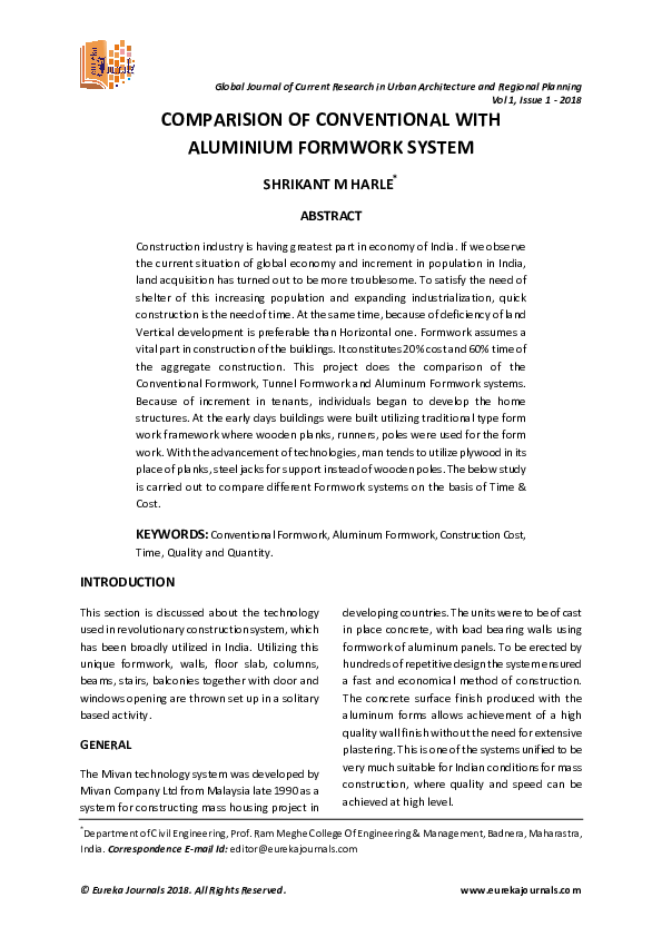(PDF) Comparision of Conventional with Aluminium Formwork System