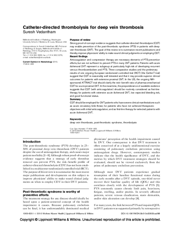 (PDF) Catheter-directed thrombolysis for deep vein thrombosis: 2021 update
