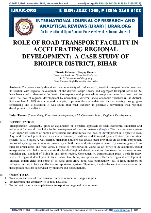 (PDF) ROLE OF ROAD TRANSPORT FACILITY IN ACCELERATING REGIONAL ...