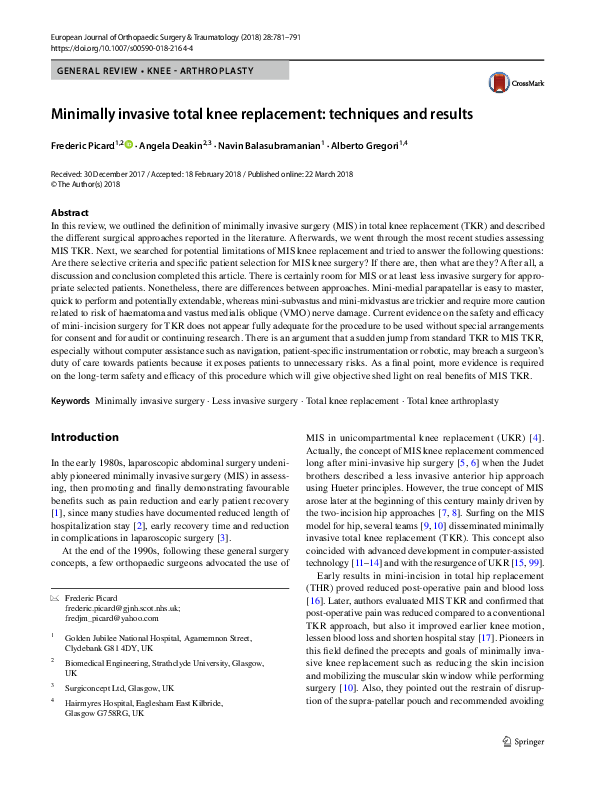 (PDF) Minimally invasive total knee replacement: techniques and results