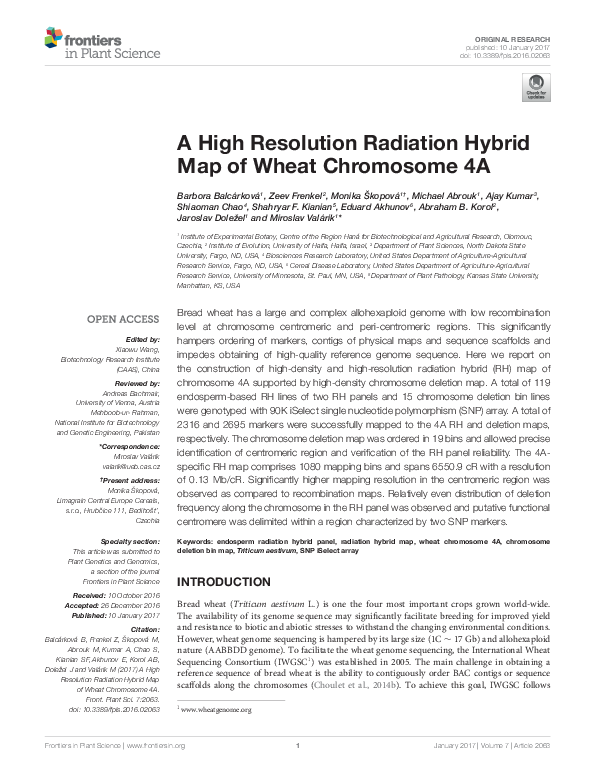 (PDF) A High Resolution Radiation Hybrid Map of Wheat Chromosome 4A