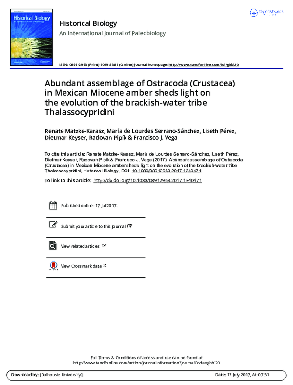 (PDF) Abundant assemblage of Ostracoda (Crustacea) in Mexican Miocene amber sheds light on the ...