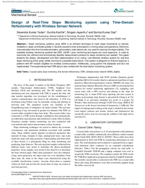 (PDF) Design of Real-Time Slope Monitoring System Using Time-Domain Reflectometry With Wireless ...
