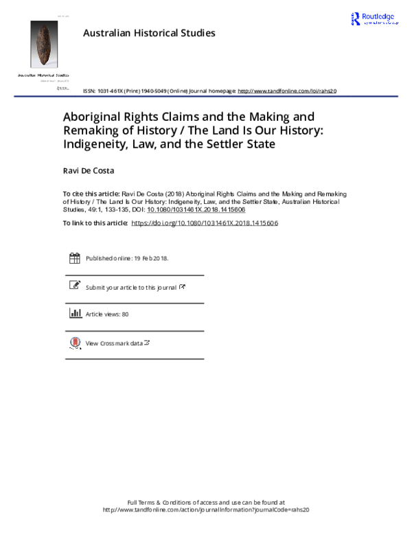 (PDF) Aboriginal Rights Claims and the Making and Remaking of History