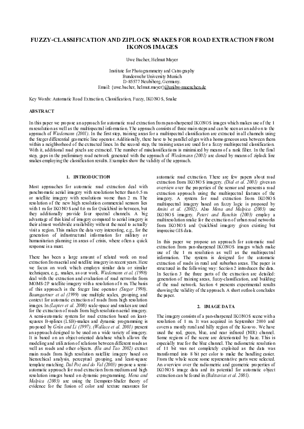 (PDF) Fuzzy-classification and ziplock snakes for road extraction from IKONOS images