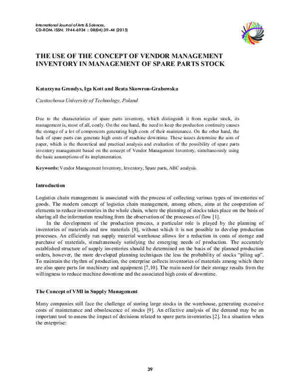 (PDF) The Use of the Concept of Vendor Management Inventory in ...
