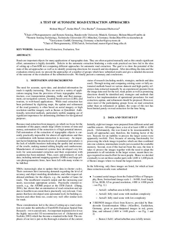 Pdf A Test Of Automatic Road Extraction Approaches