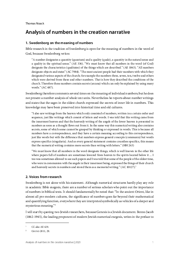 (PDF) Analysis of numbers in the creation narrative