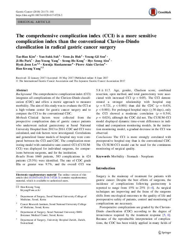(PDF) The comprehensive complication index (CCI) is a more sensitive ...