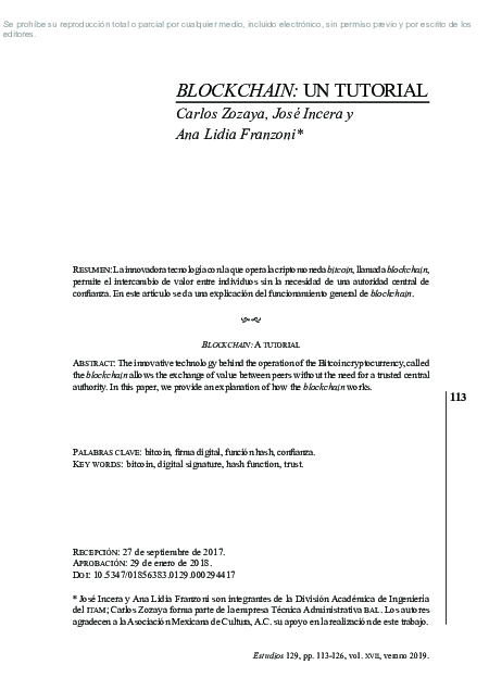 (PDF) Blockchain: un tutorial