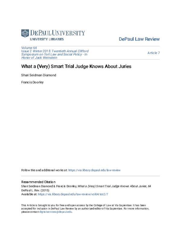 (PDF) What a (Very) Smart Trial Judge Knows About Juries
