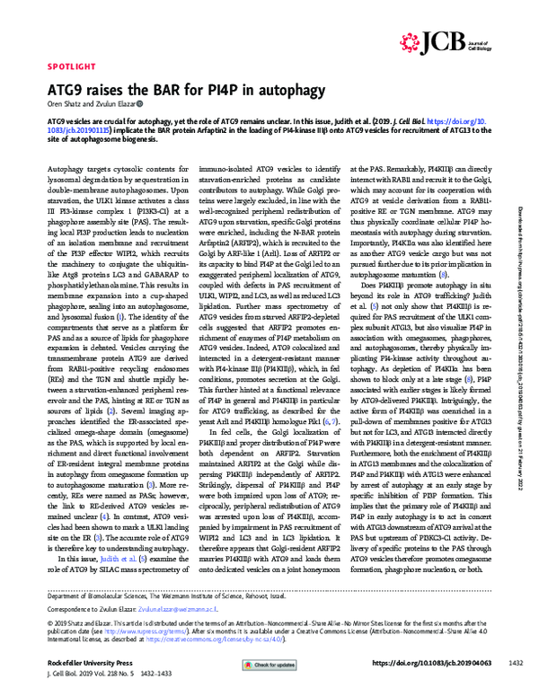 (PDF) ATG9, PI4P, and Autophagy Coordination