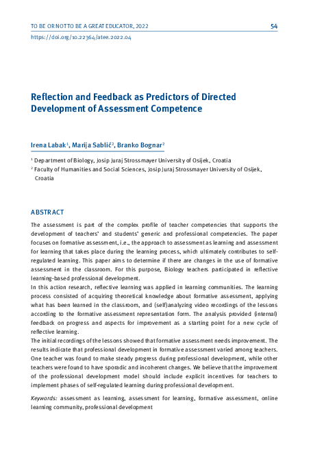 (PDF) Reflection and Feedback as Predictors of Directed Development of Assessment Competence